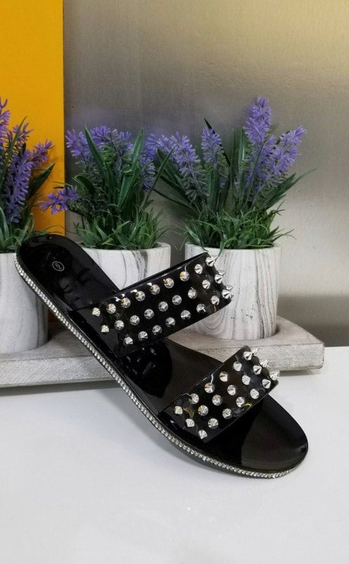 Black Spiked Studded Jelly Sandal | Schell Bell Boutique