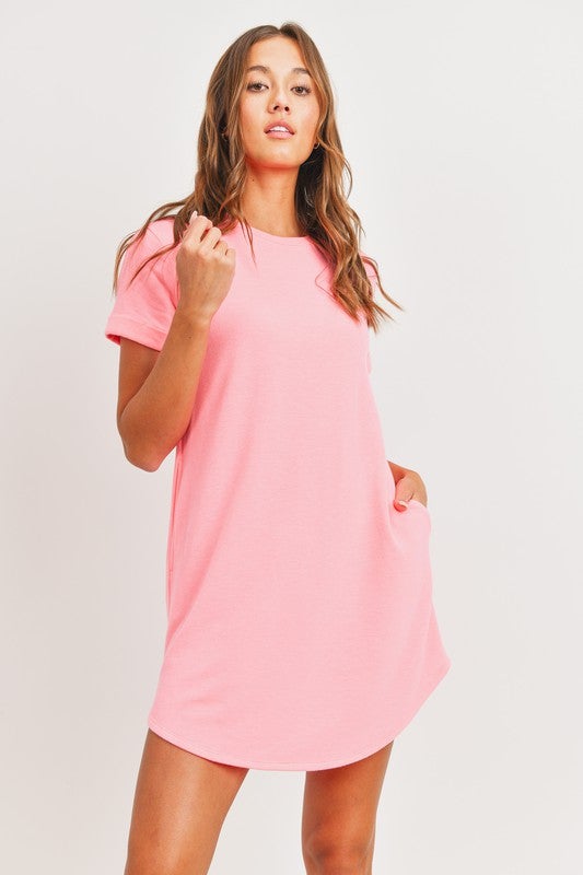 Neon Pink French Terry T-Shirt Dress | Schell Bell Boutique
